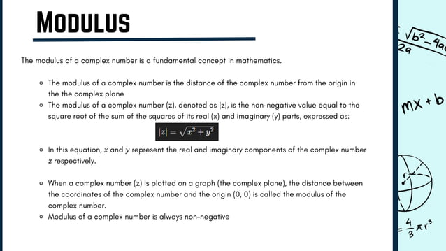 Presentation On Complex Number, Argument, Modulus, Complex Number | Pptx