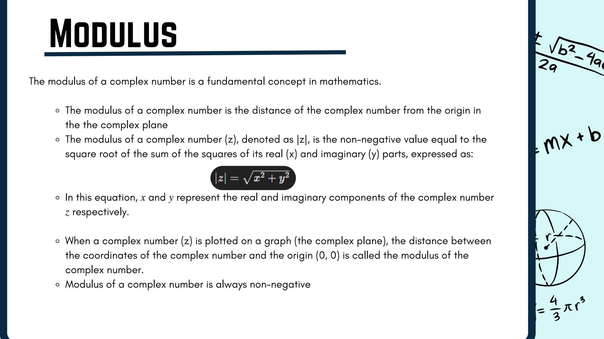 Complex plane, Modulus, Argument, Graphical representation of a complex number - Math 102 - diu ...