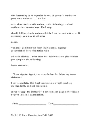 Math 106 Final Examination Fall, 2012 Math 106 Finite Math.docx