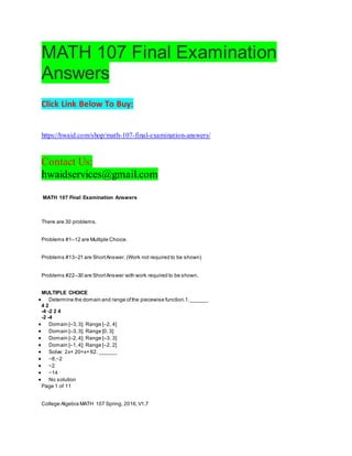 Math 107 final examination answers | DOCX