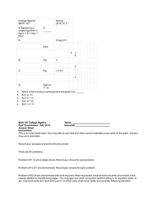 Math 107 final examination answers | DOCX