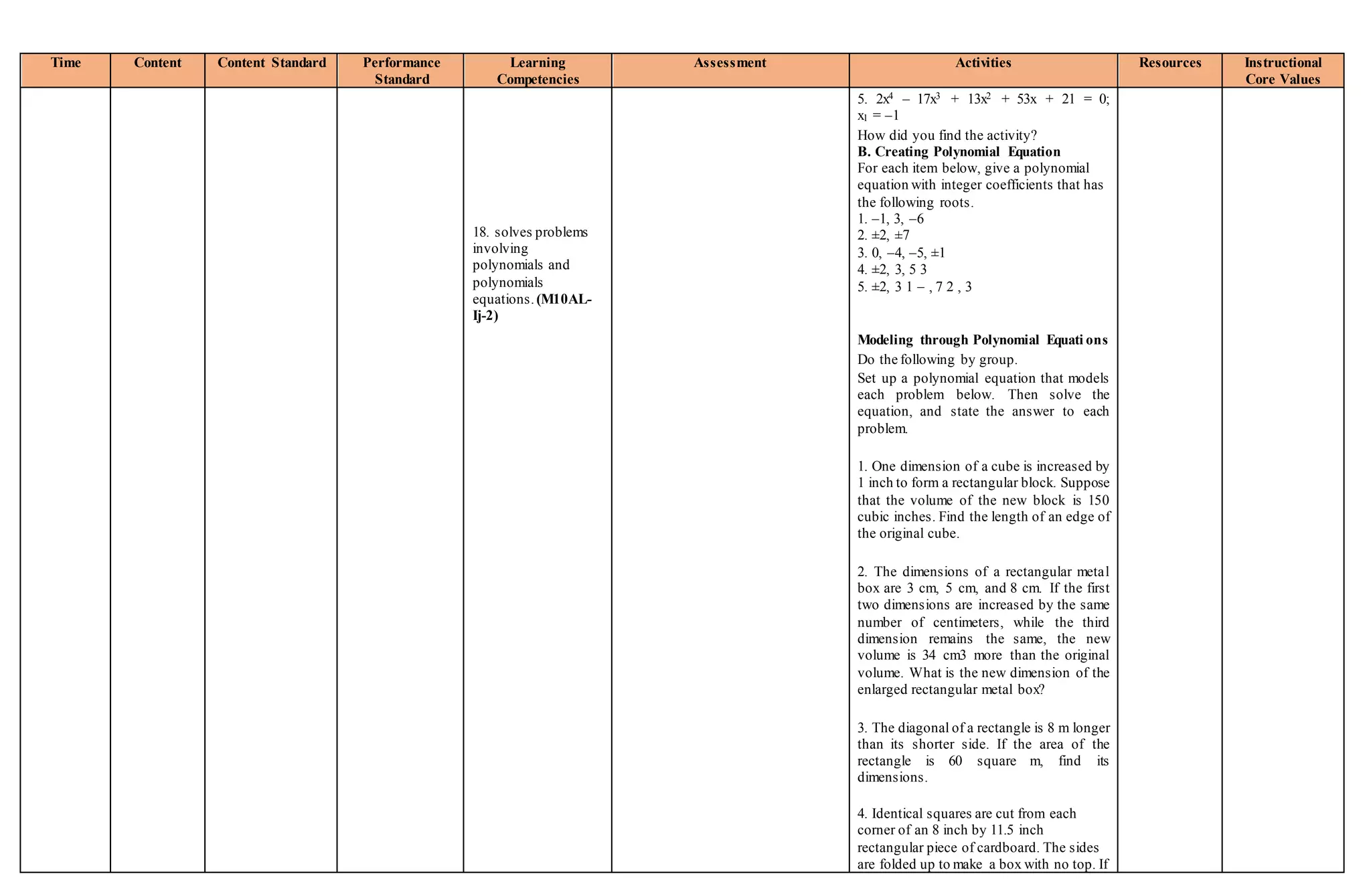 Math10 curriculum map docx | DOCX