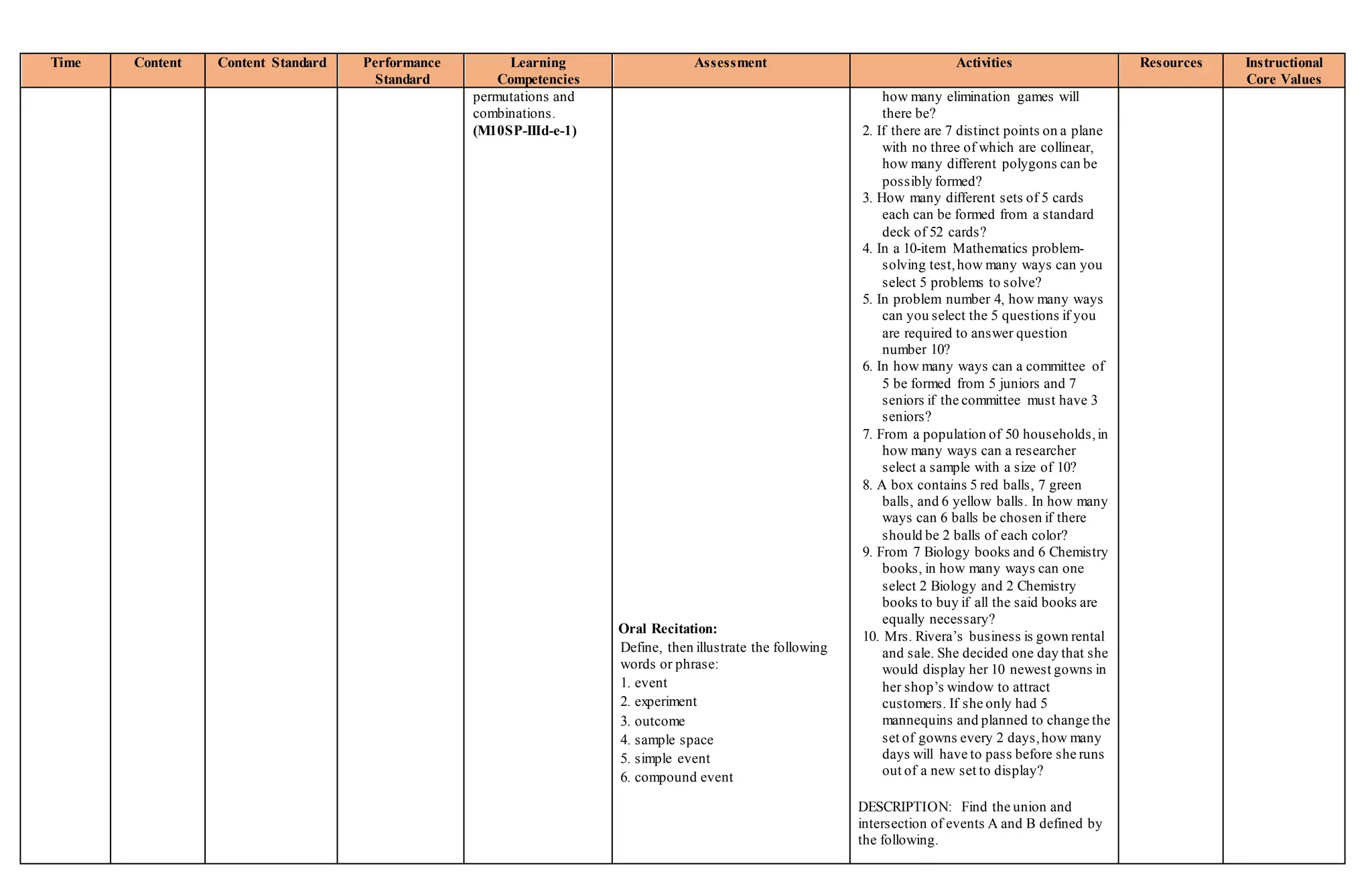 Math10 curriculum map docx | DOCX