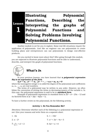 Math10 q2 mod1of8_polynomial function_v2 (2) | PDF