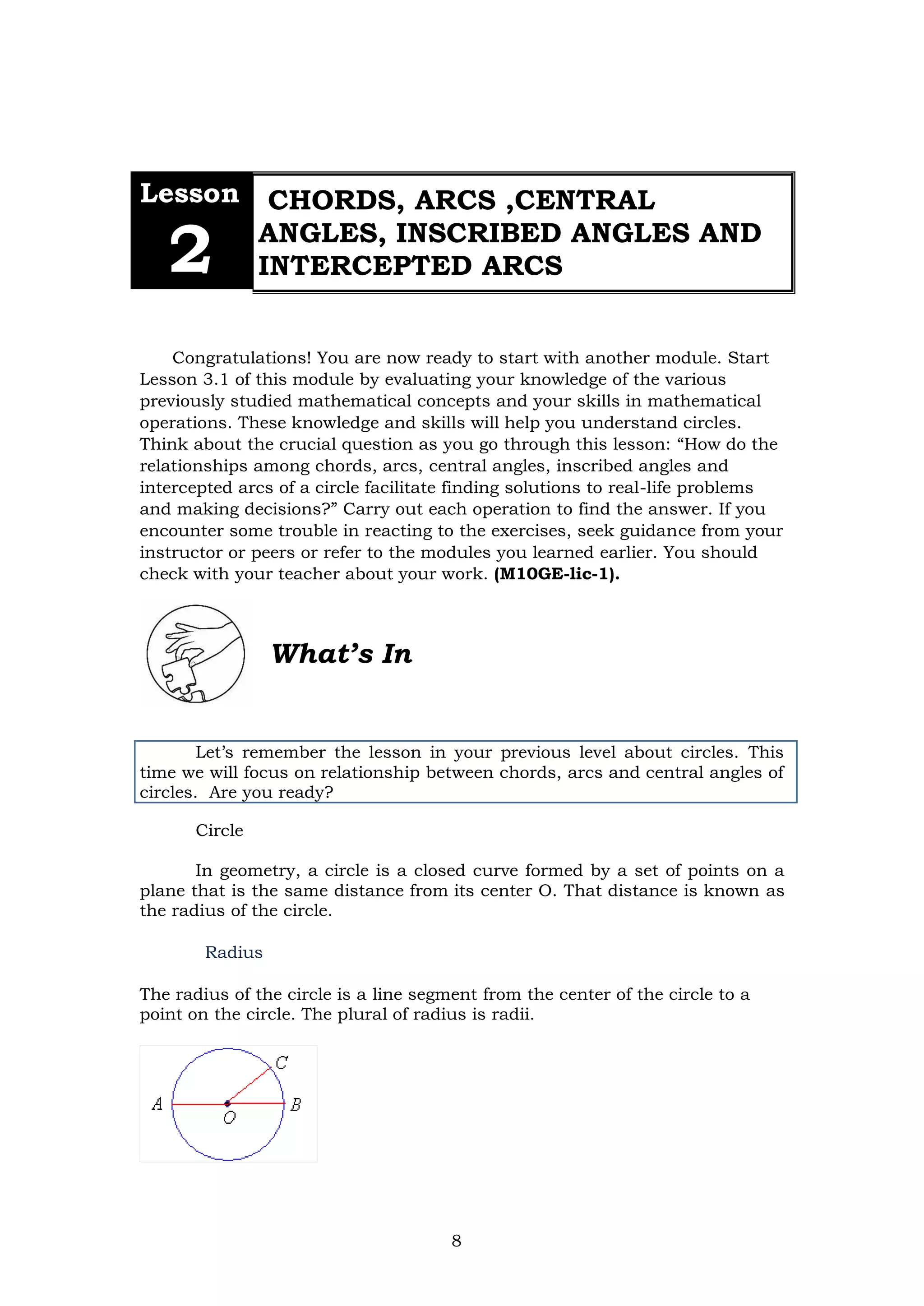 Math10 q2 mod2of8_chords,arcs,central angles and incribe angles of ...
