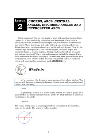Math10 q2 mod2of8_chords,arcs,central angles and incribe angles of ...