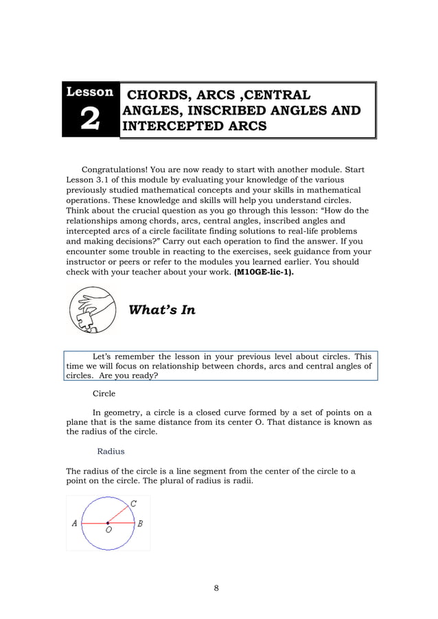 Math10 q2 mod2of8_chords,arcs,central angles and incribe angles of ...