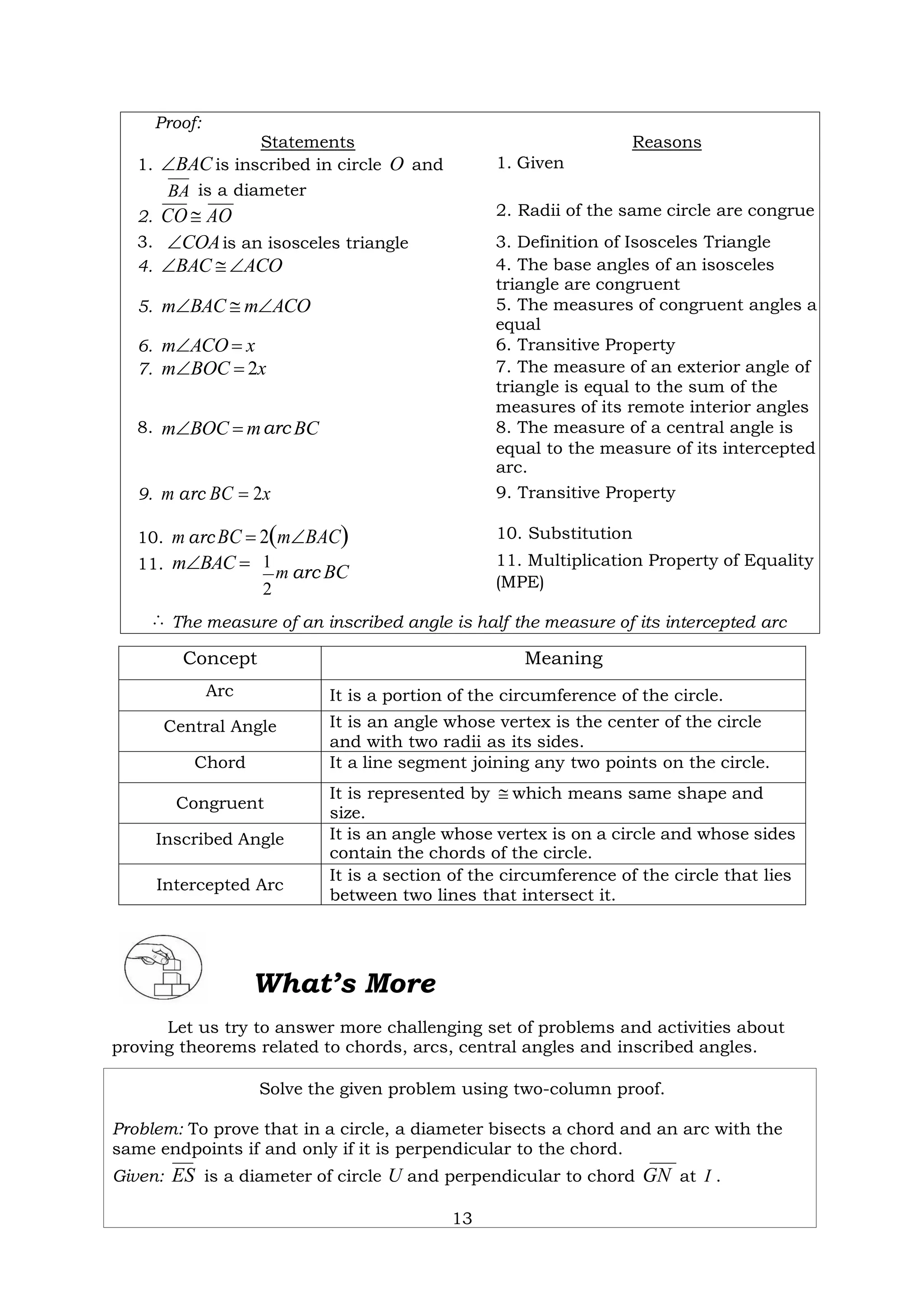 Math10 q2 mod3of8_theorems on chords, arcs, central angles and ...