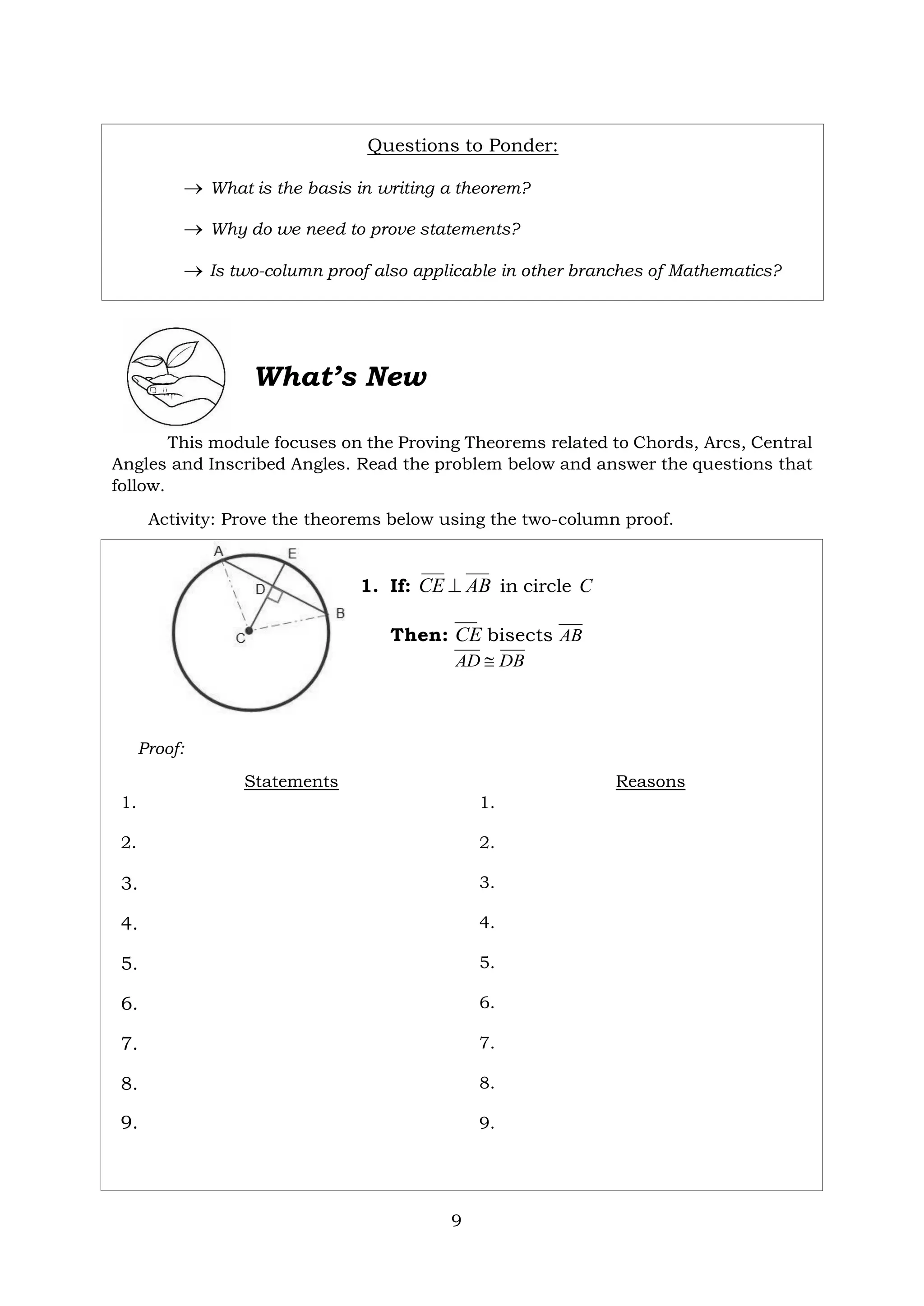 Math10 q2 mod3of8_theorems on chords, arcs, central angles and inscribed angles_v2 (1) | PDF