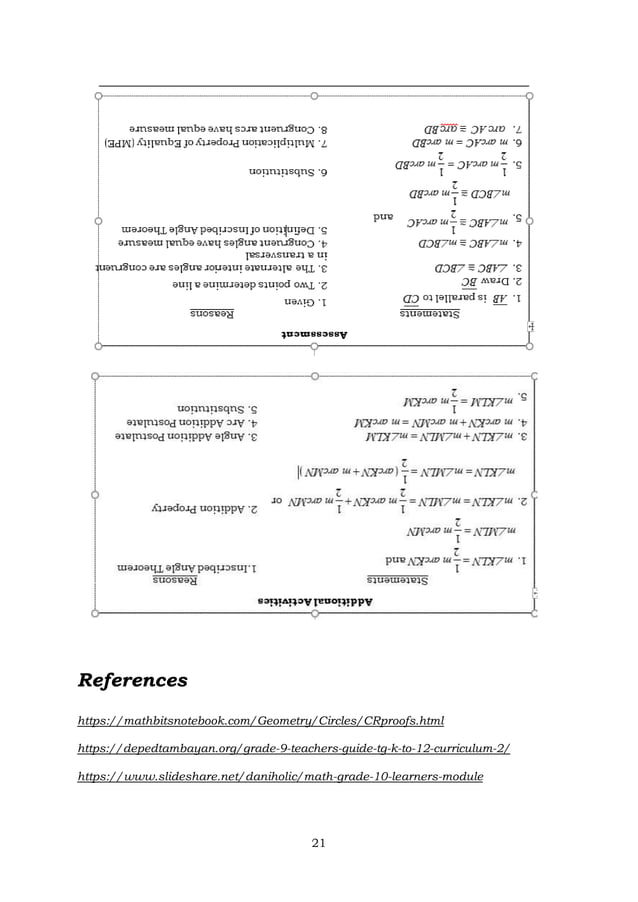 Math10 q2 mod3of8_theorems on chords, arcs, central angles and inscribed angles_v2 (1) | PDF