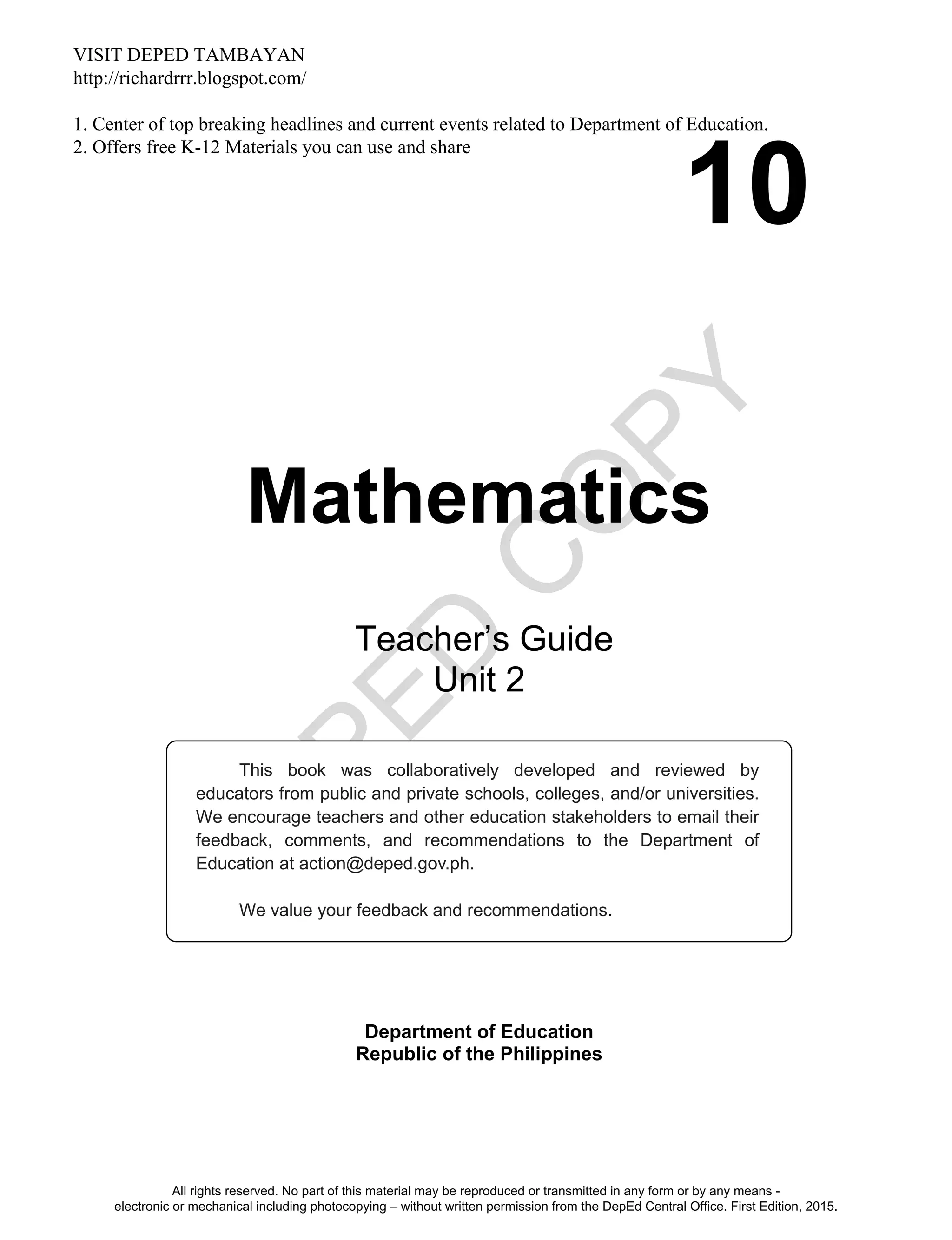 Math10 tg u2 | PDF