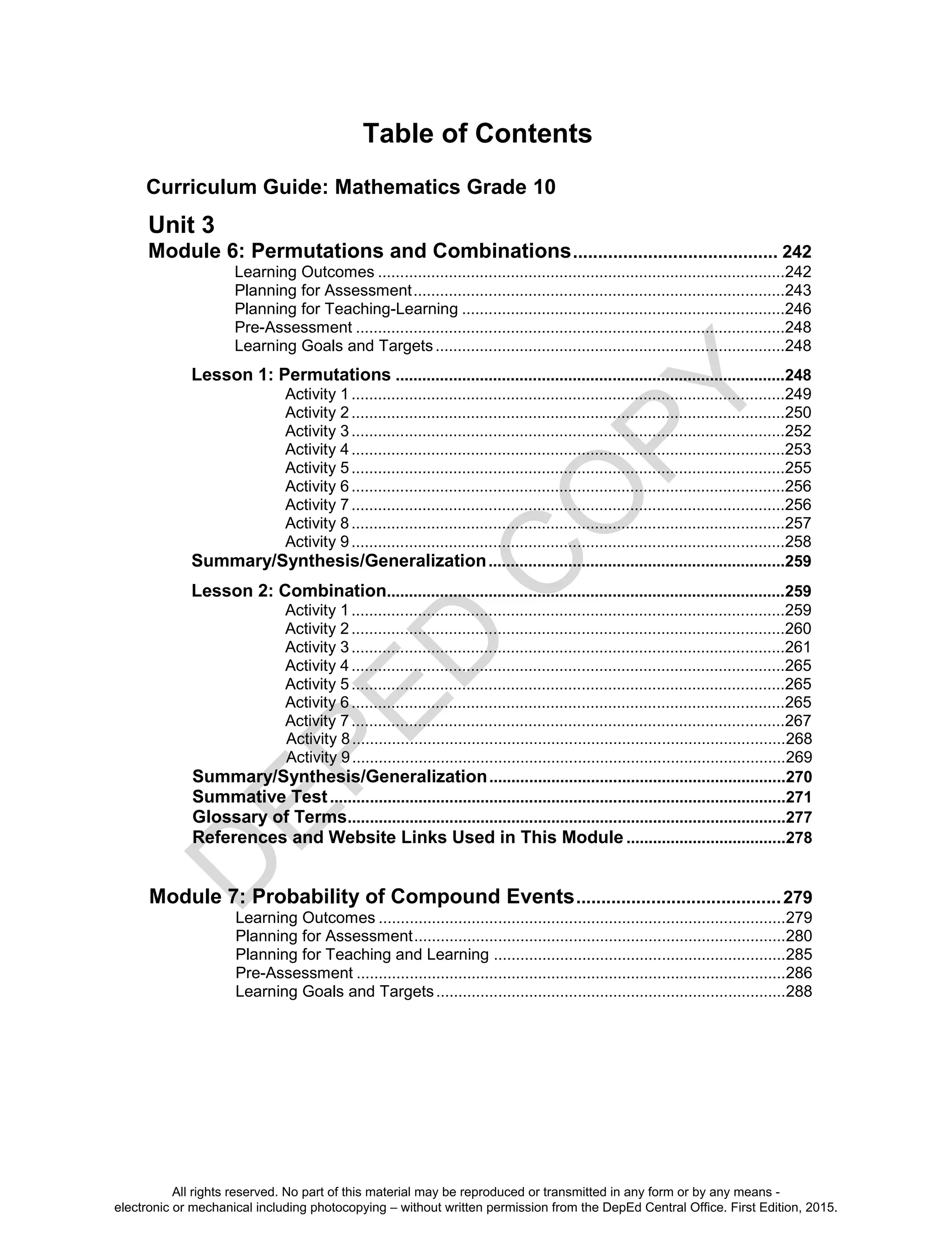 Math10 teaching guide unit 3 | PDF