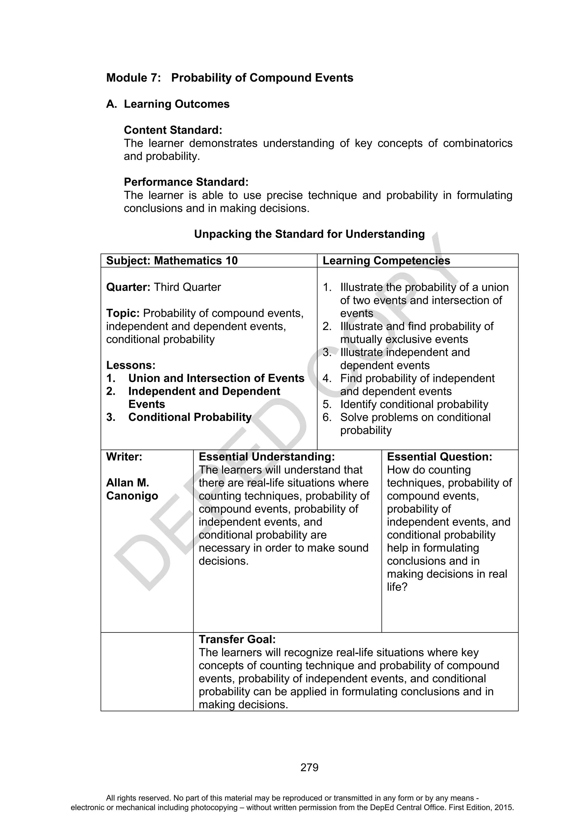 Math10 teaching guide unit 3 | PDF