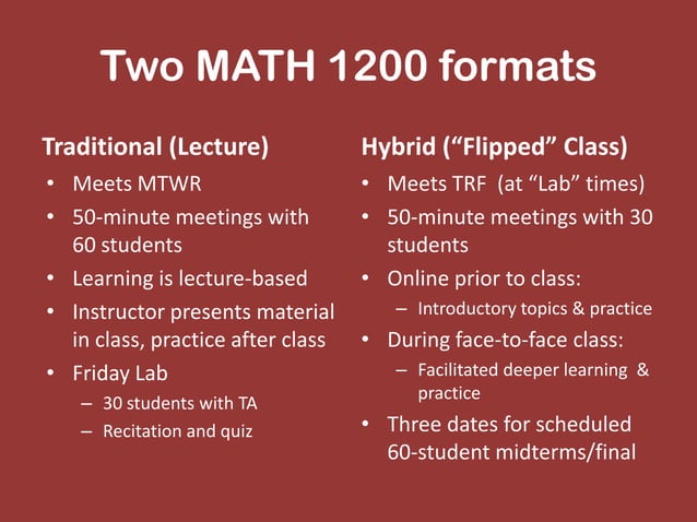 Math 1200 Teaching Formats Overview for registration | PPT