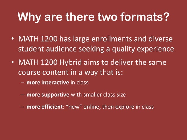 Math 1200 Teaching Formats Overview for registration | PPT