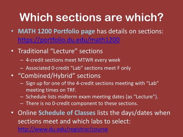 Math 1200 Teaching Formats Overview for registration | PPT
