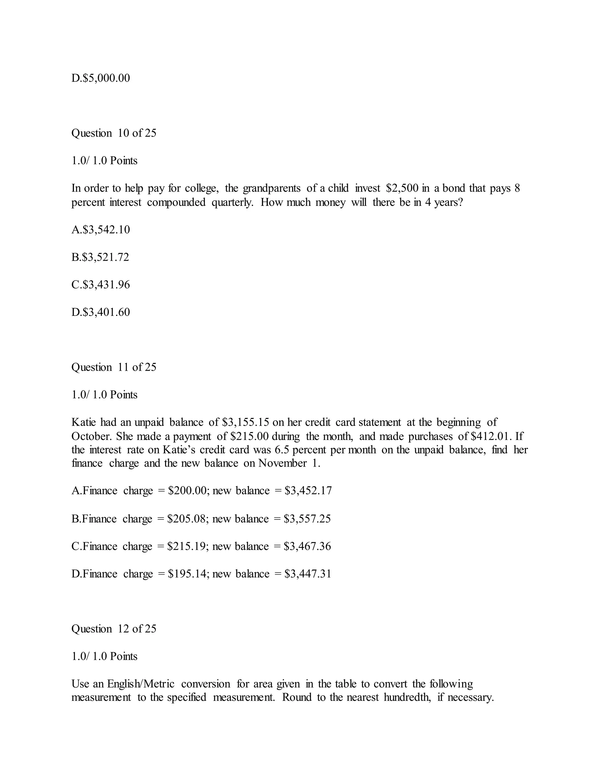 Math 125 final exam answers | PDF