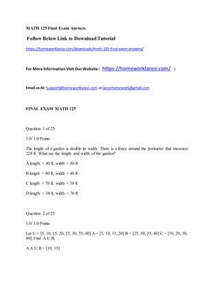 Math 125 final exam answers | DOCX