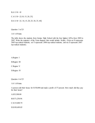 Math 125 final exam answers | DOCX