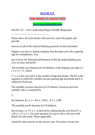 MATH 133 / TUTORIALOUTLET DOT COM | PDF