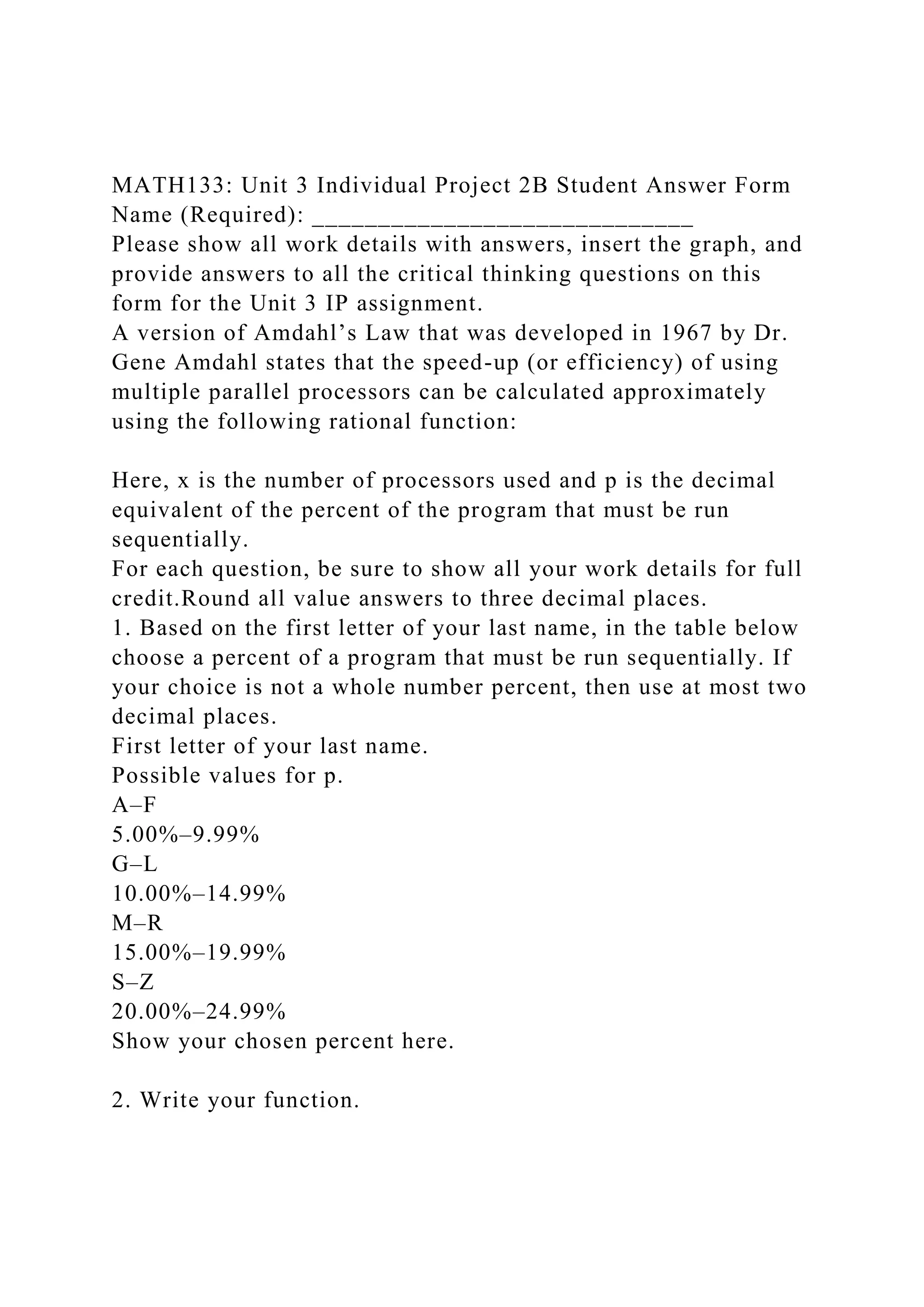 MATH133 Unit 3 Individual Project 2B Student Answer Form Name (.docx