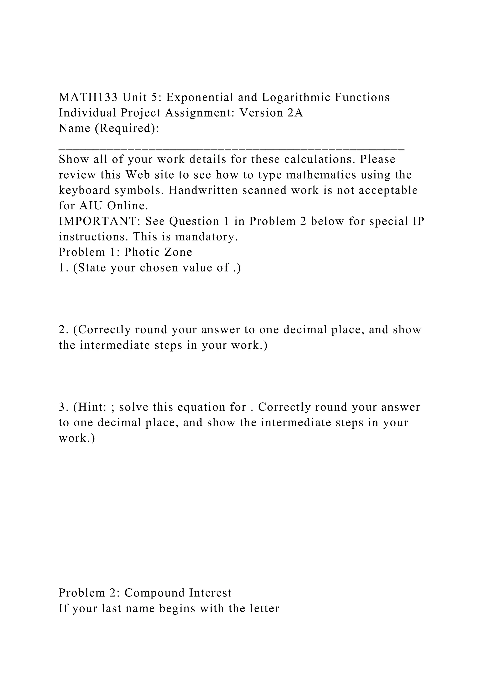 Math133 Unit 5 Exponential And Logarithmic Functionsindividual Docx