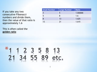 Math 140 fibonacci and golden ratio | PPTX