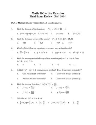Math_150_Final_Review.pdf for college math placement exam | PDF