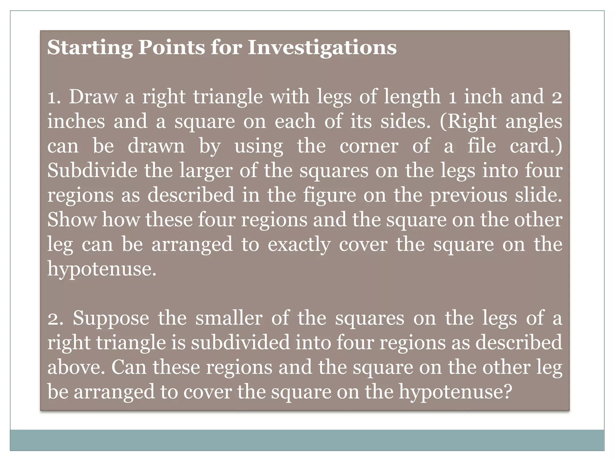 Math Investigation: Pythagorean Theorem | PPT