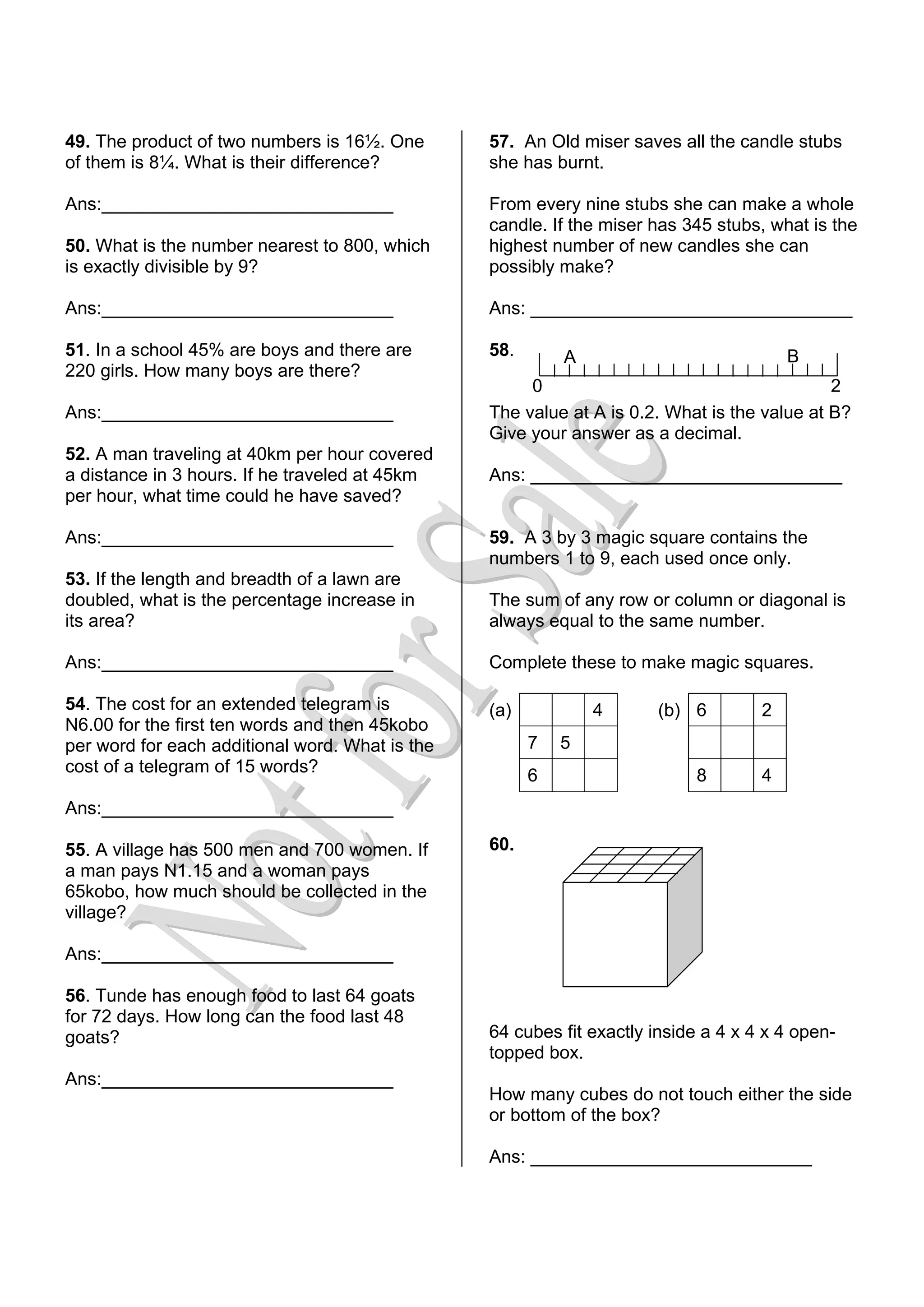 Math1 no restrictionLOYOLA JESUIT, ABUJA PAST QUESTIONS PAPERS maths PAPER 2 | PDF