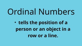 Grade 1- Ordinal Number- First to Tenth | PPTX