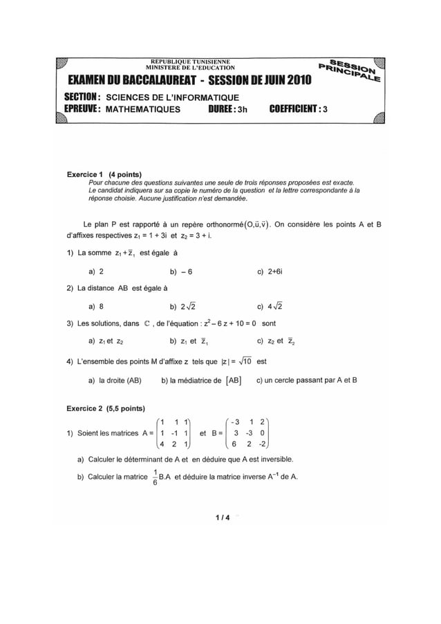 Devoir_Math BAc 2011 | PDF