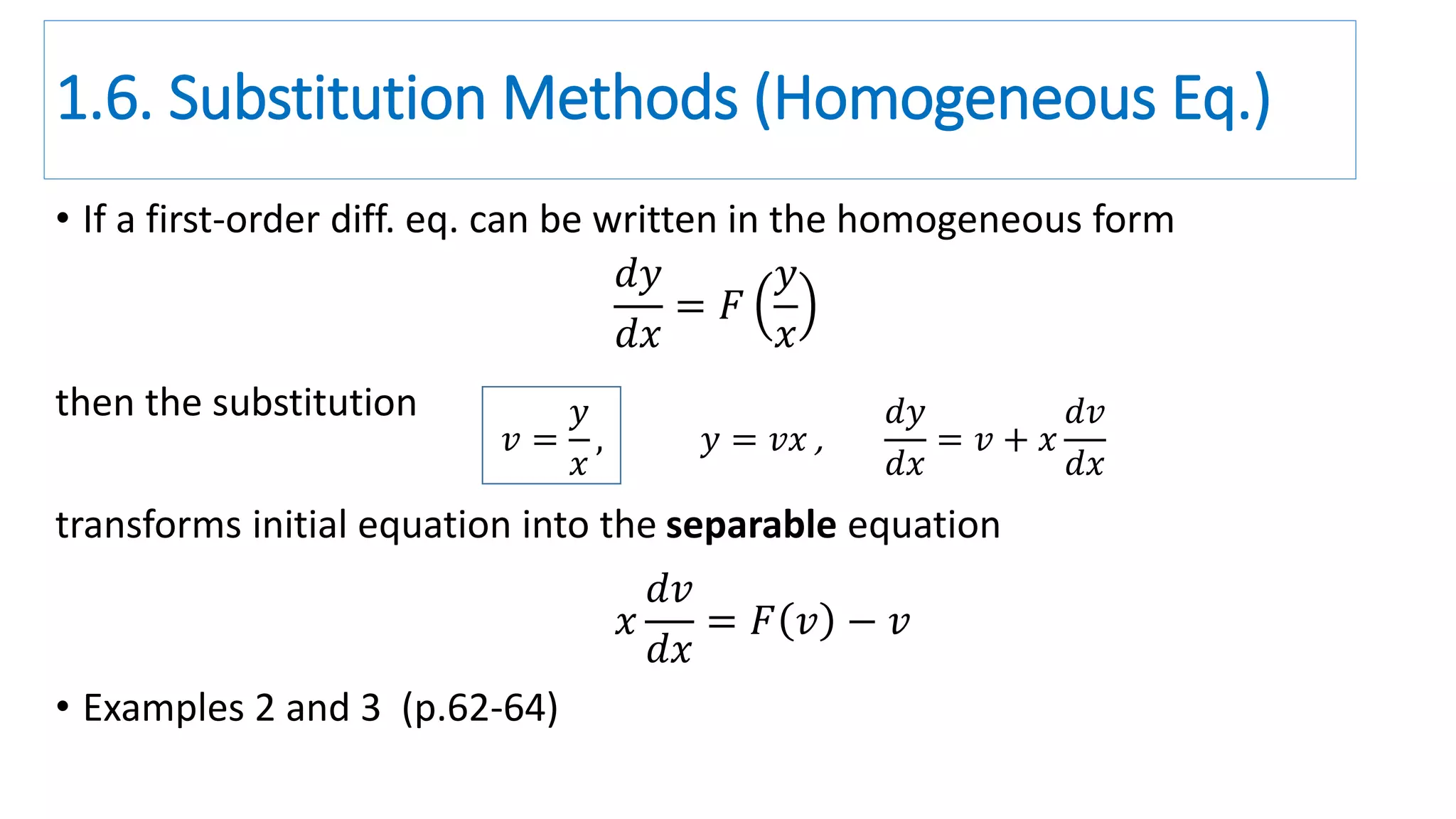 Chapter 1 First Order Ordinary Differential Equations Slides Pdf