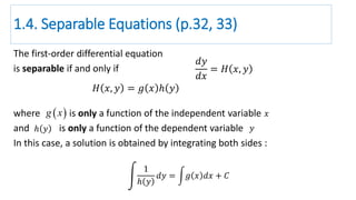 Chapter 1: First-Order Ordinary Differential Equations/Slides | PDF