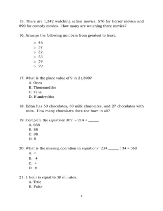 K to 12 Grade 3 MATHEMATICS NAT (National Achievement Test) | PDF