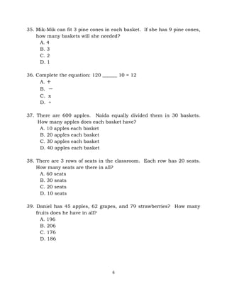 K to 12 Grade 3 MATHEMATICS NAT (National Achievement Test) | PDF