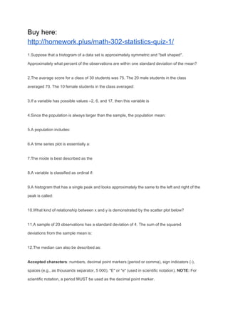 MATH 302 Statistics Quiz 1 | PDF