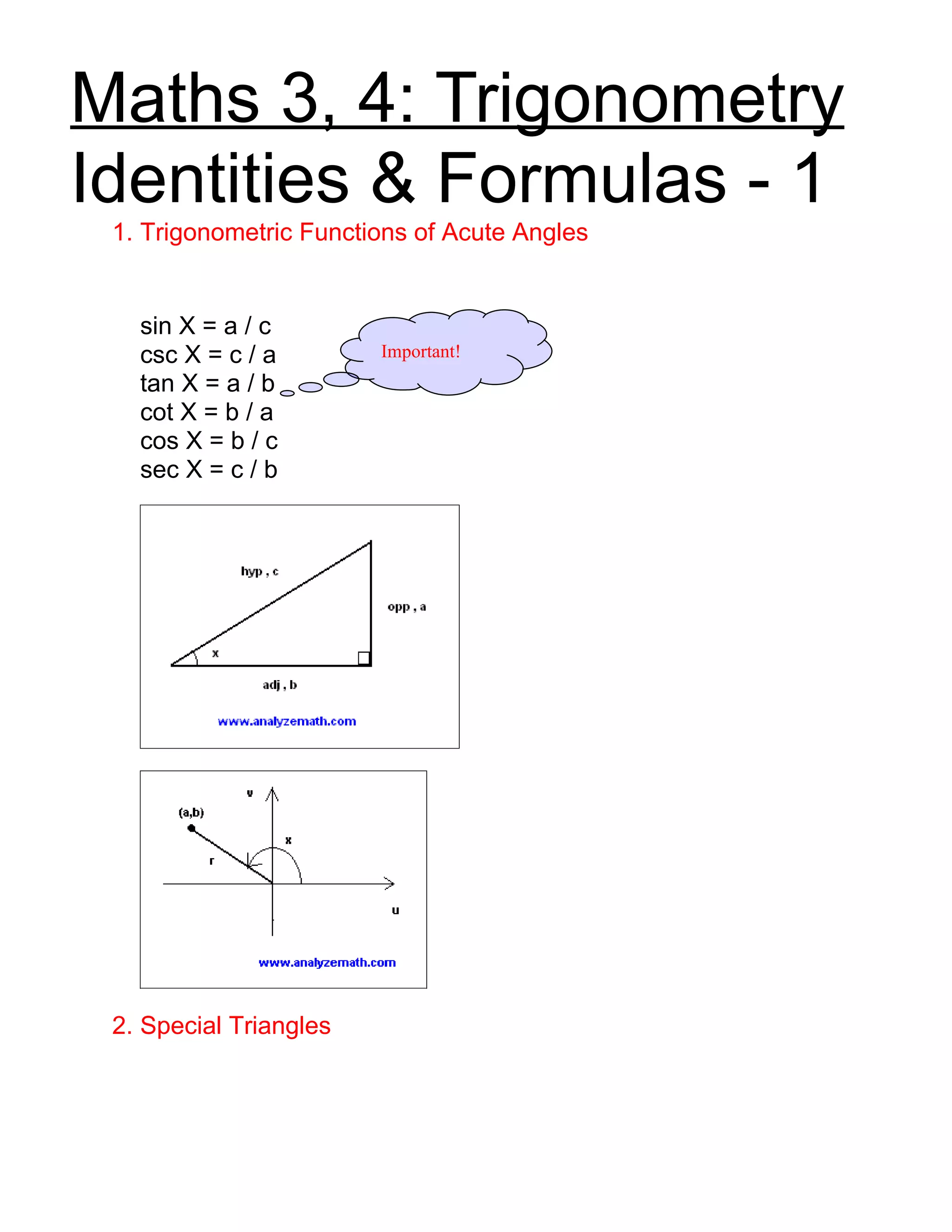 Math34 Trigonometric Formulas | DOC