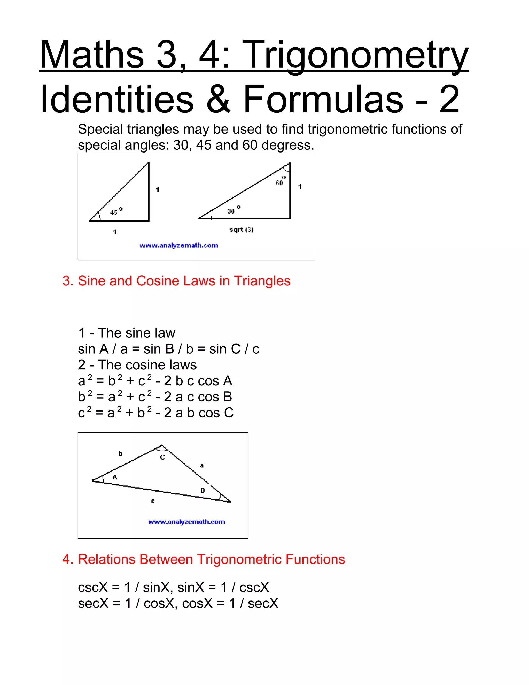 Math34 Trigonometric Formulas | DOC | Physics | Science