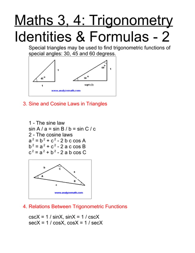 Math34 Trigonometric Formulas | PDF