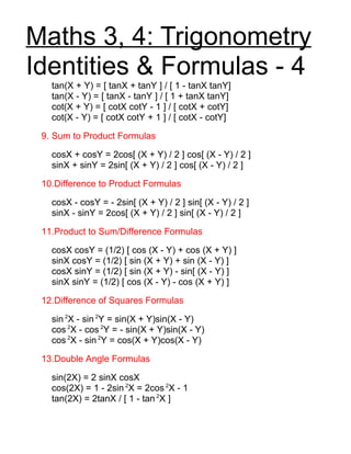 Math34 Trigonometric Formulas | DOC