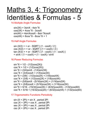 Math34 Trigonometric Formulas | DOC | Physics | Science
