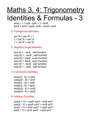 Math34 Trigonometric Formulas | PDF