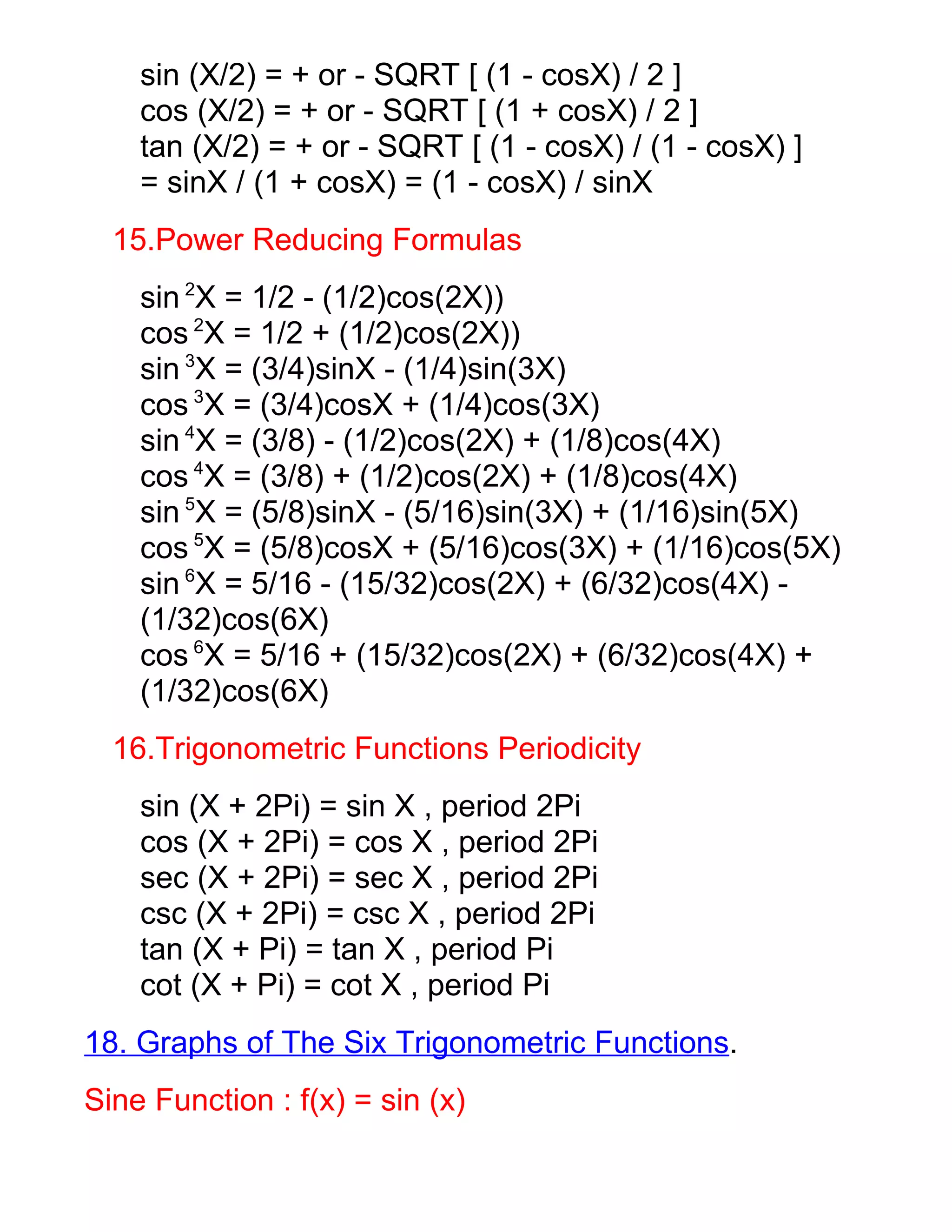 Math34 Trigonometric Formulas | PDF