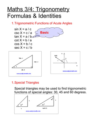Math34 Trigonometric Formulas | PDF