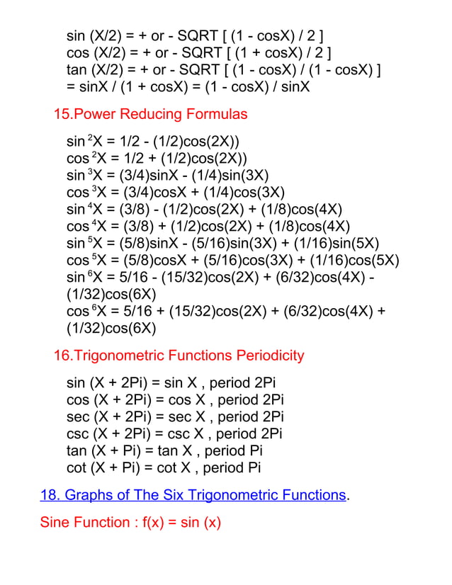 Math34 Trigonometric Formulas | PDF