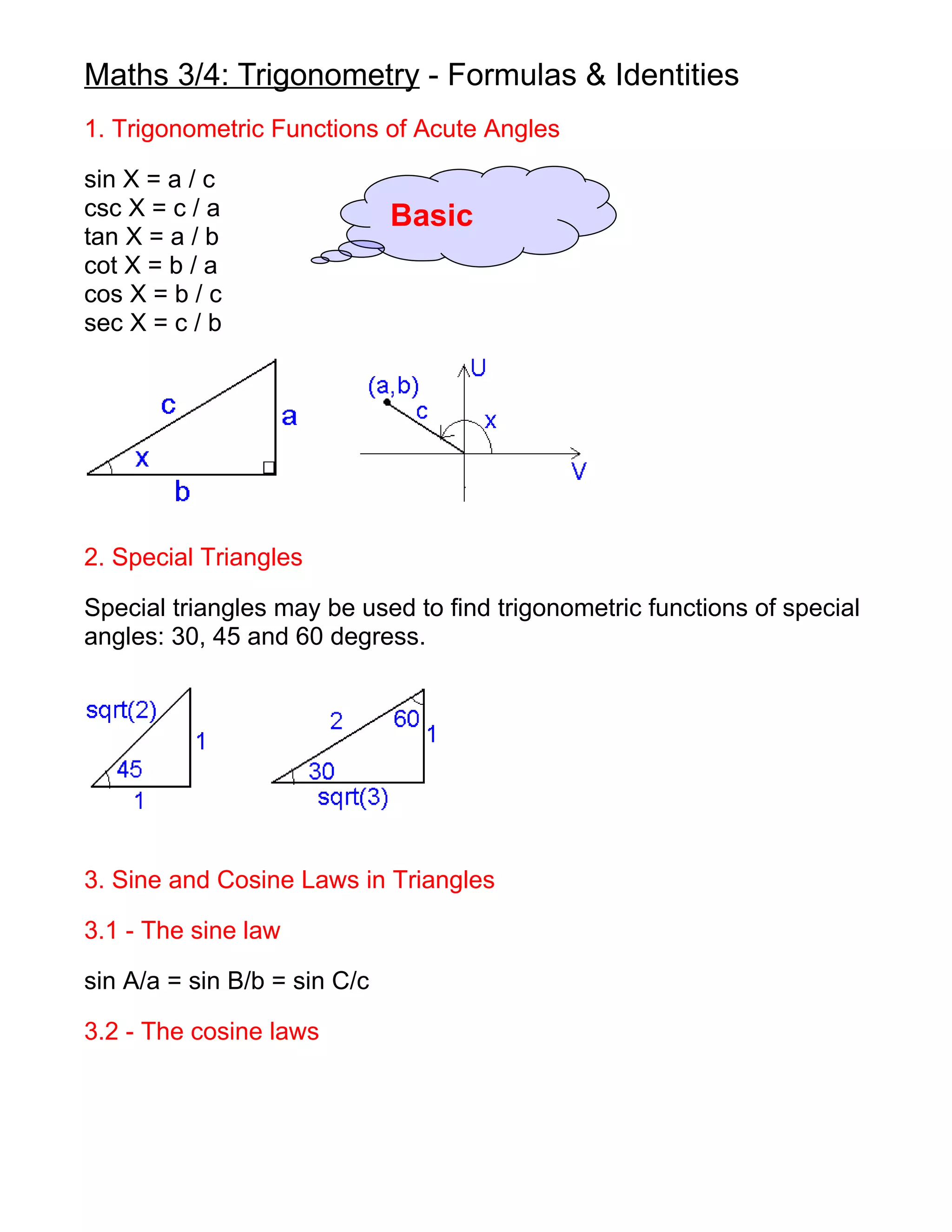 Math34 Trigonometric Formulas | DOC | Physics | Science