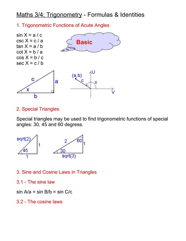 Math34 Trigonometric Formulas | DOC | Physics | Science