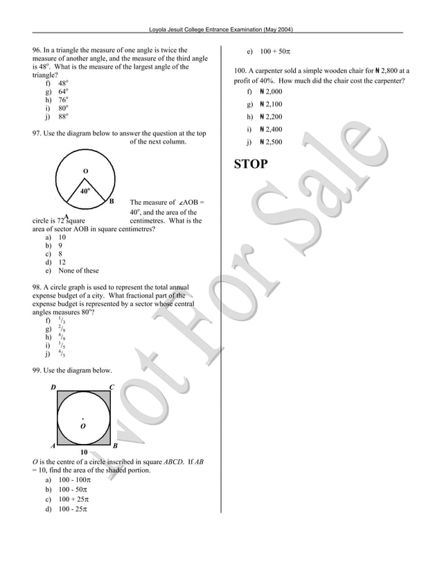 Math3 no restrictionLOYOLA JESUIT, ABUJA PAST QUESTIONS PAPERS maths PAPER 2 | PDF