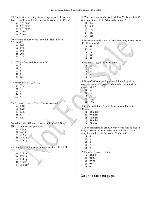 Math3 no restrictionLOYOLA JESUIT, ABUJA PAST QUESTIONS PAPERS maths PAPER 2 | PDF